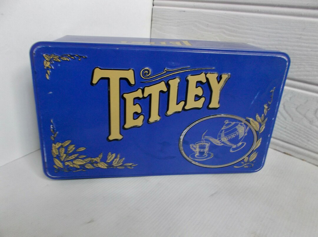 Vintage Tetley Tea Tin English Royal Blue and Gold Metal Box - Etsy