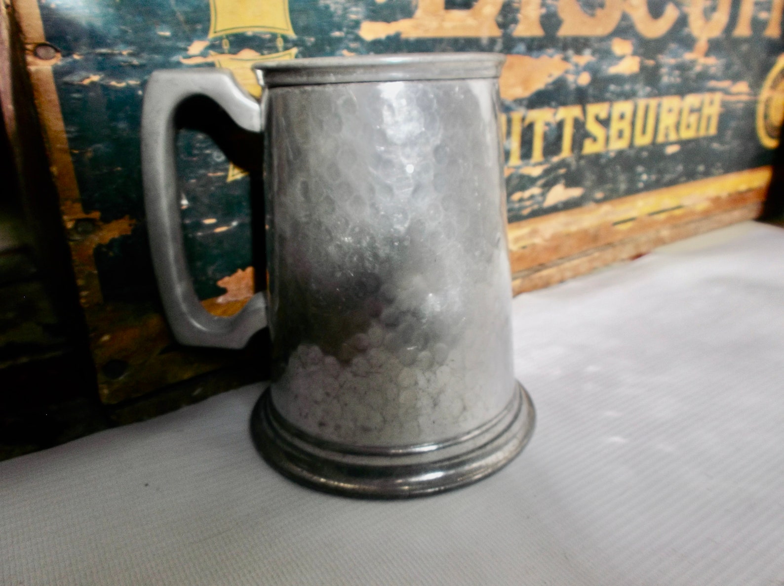 English Hand Hammered Pewter Tankard Vintage Metal Stein Pub Mug ...