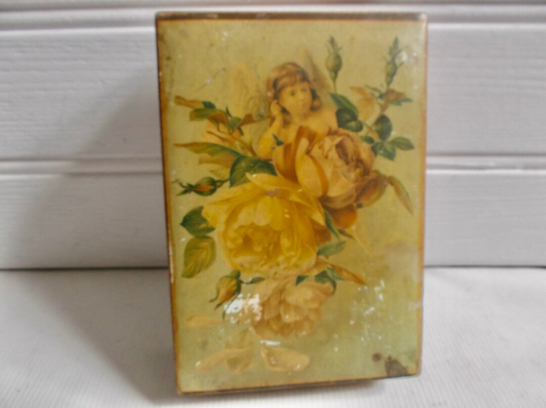Antique Angel and Roses Wood Box - Etsy UK