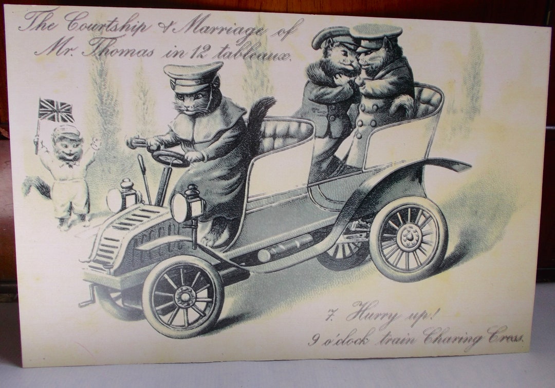 Vintage Antique Car Anthropomorphic Cats Courtship Sign - Etsy