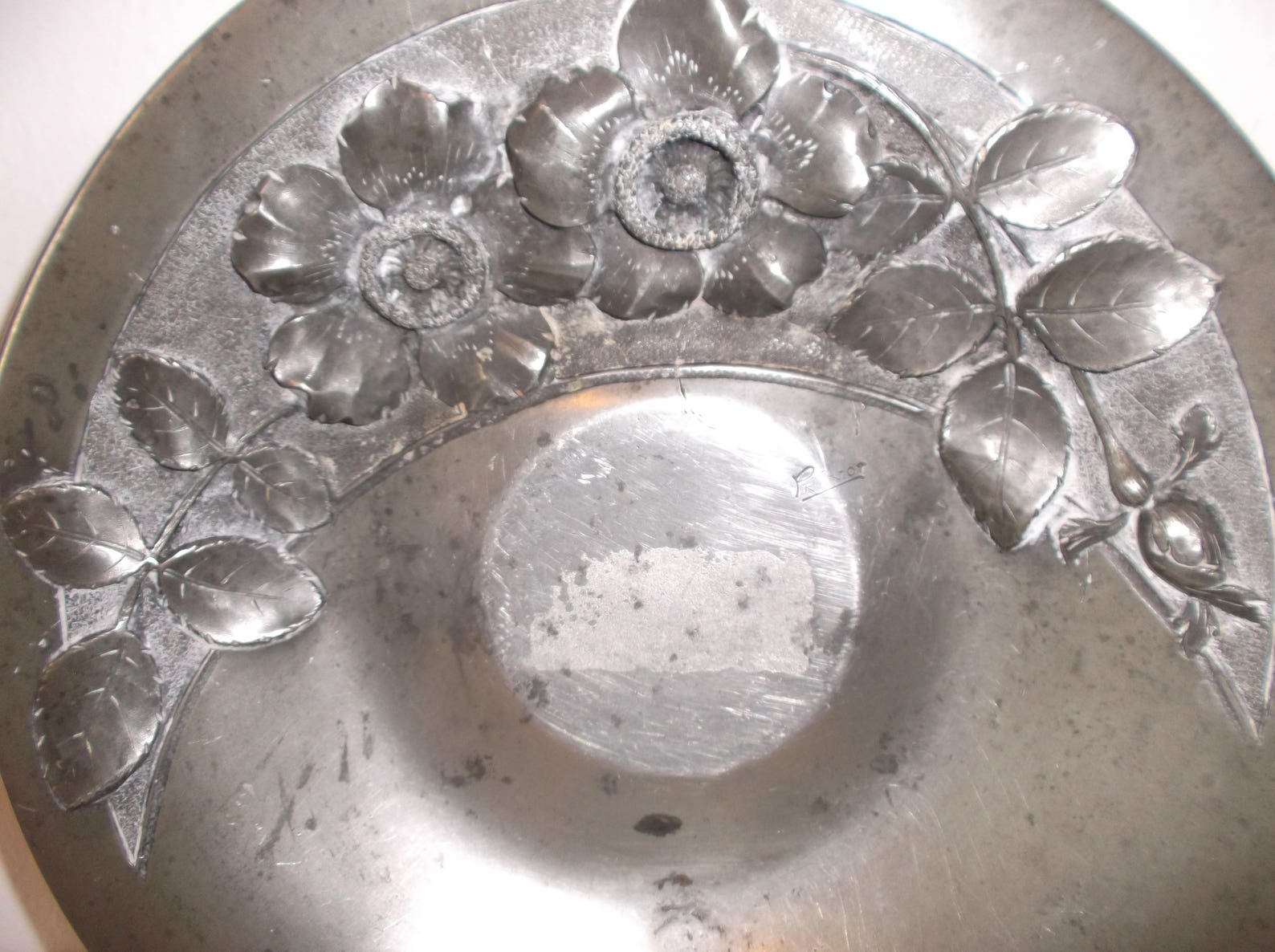 Vintage French Pewter Bowl Floral Repousse Pedestal Serving Bowl ...