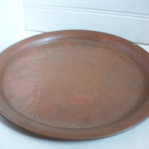 Antique Hammered Copper Large Round Tray Serving Platter Cocktails Tray ...
