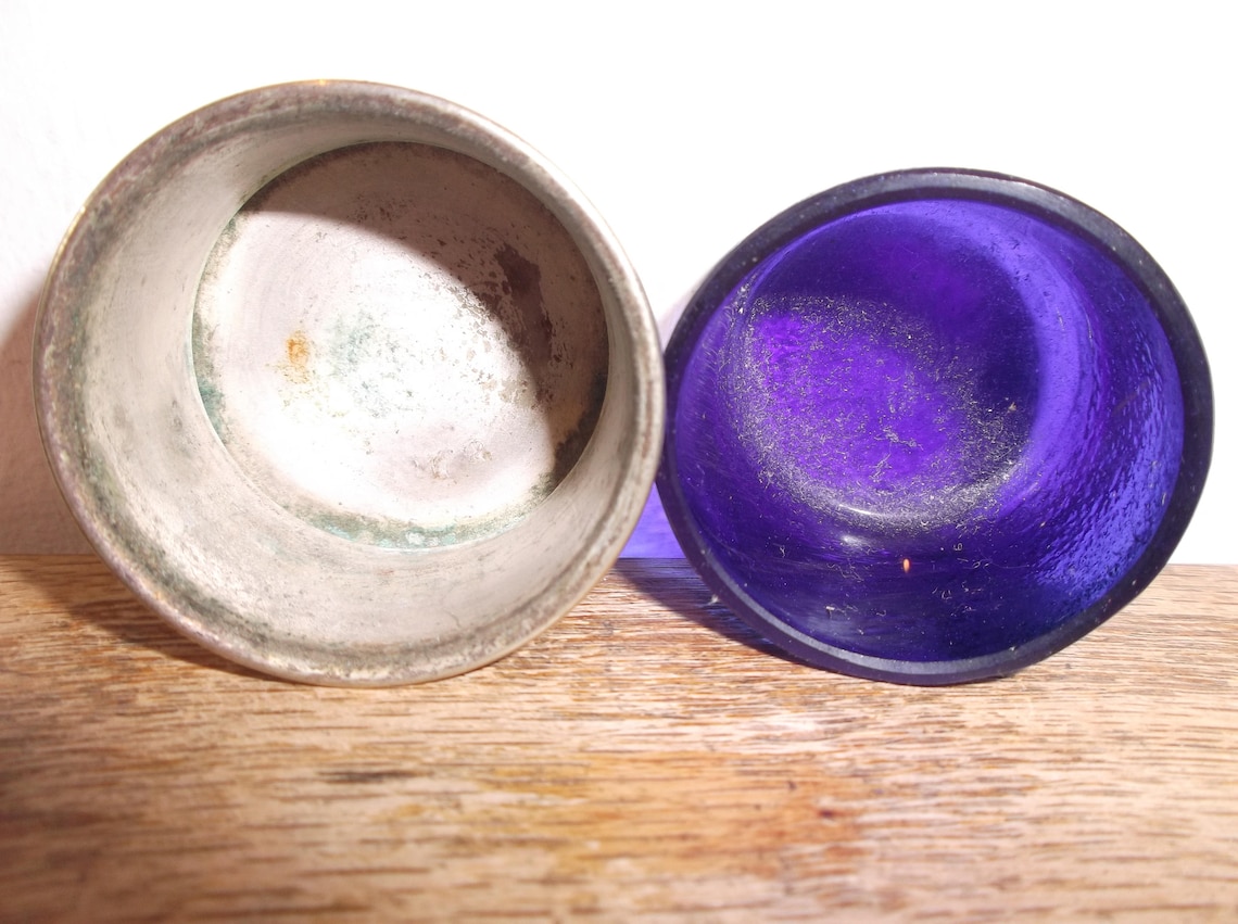 Antique English Silver Plated Salt Cellar English Salt Pot With Cobalt ...