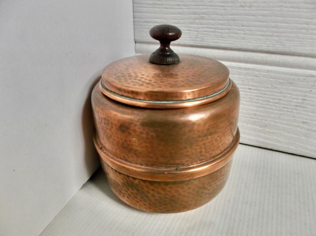Vintage Hammered Copper Lidded Tea Caddy or Spice Container Storage Pot ...
