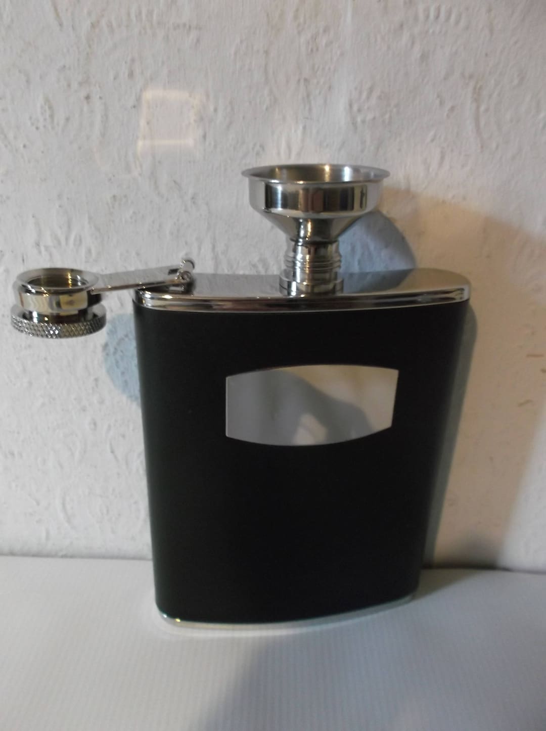 Vintage English Flask Faux Leather Wrapped Pocket Hip Flask With Funnel ...