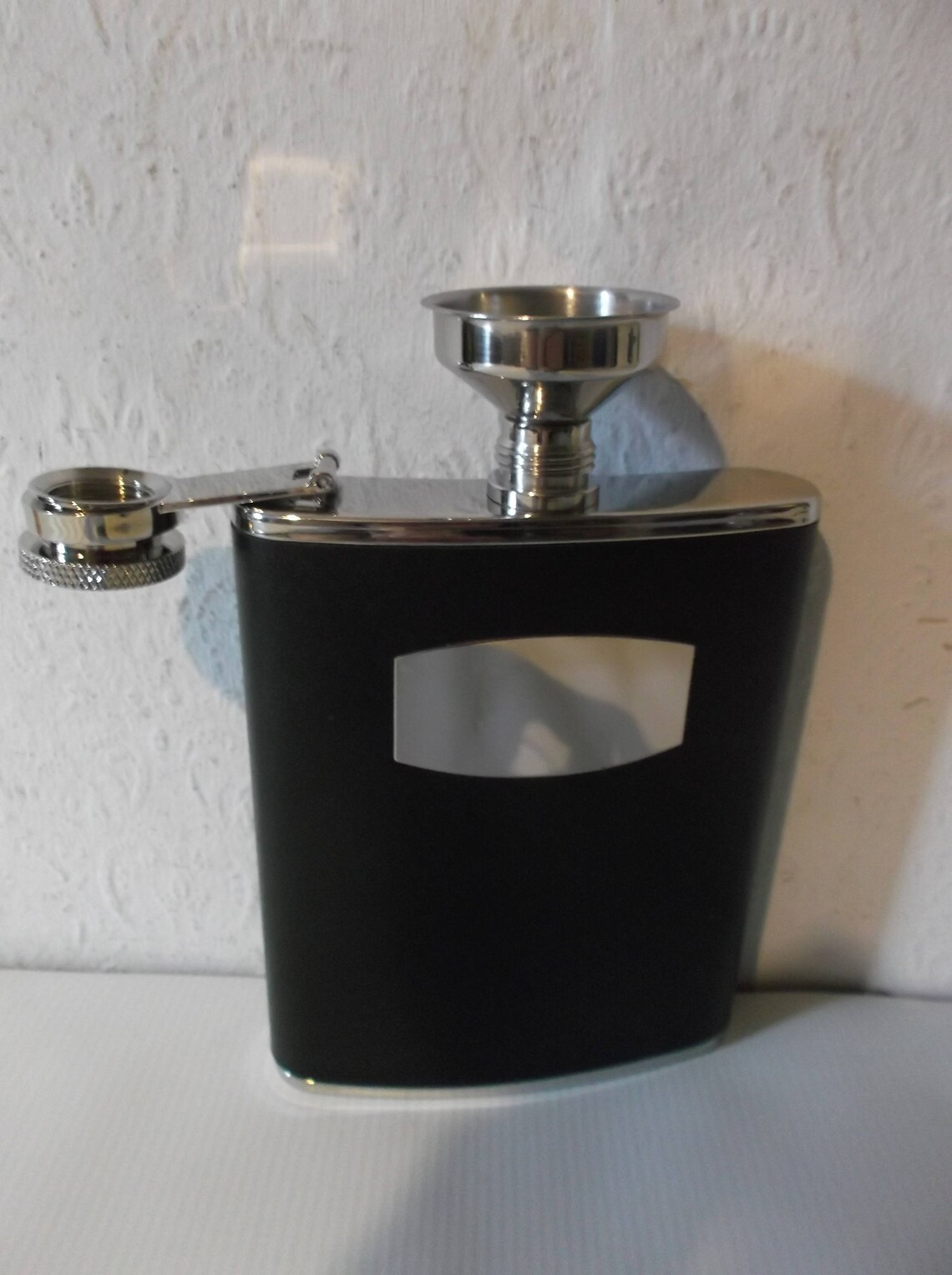 Vintage English Flask Faux Leather Wrapped Pocket Hip Flask With Funnel ...