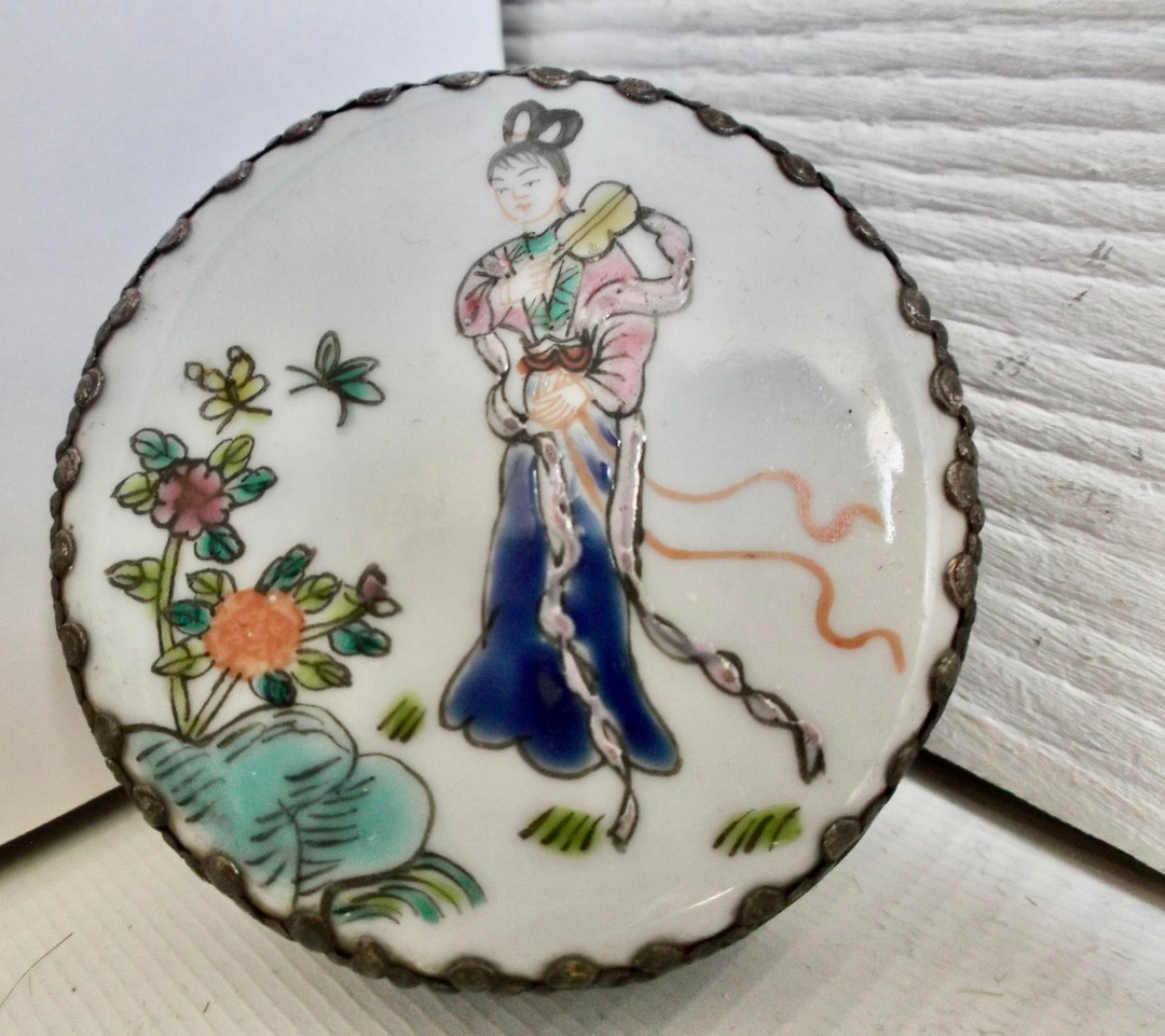 Antique Asian Geisha Snuff Box Boudoir Pot With Mirror Circa - Etsy
