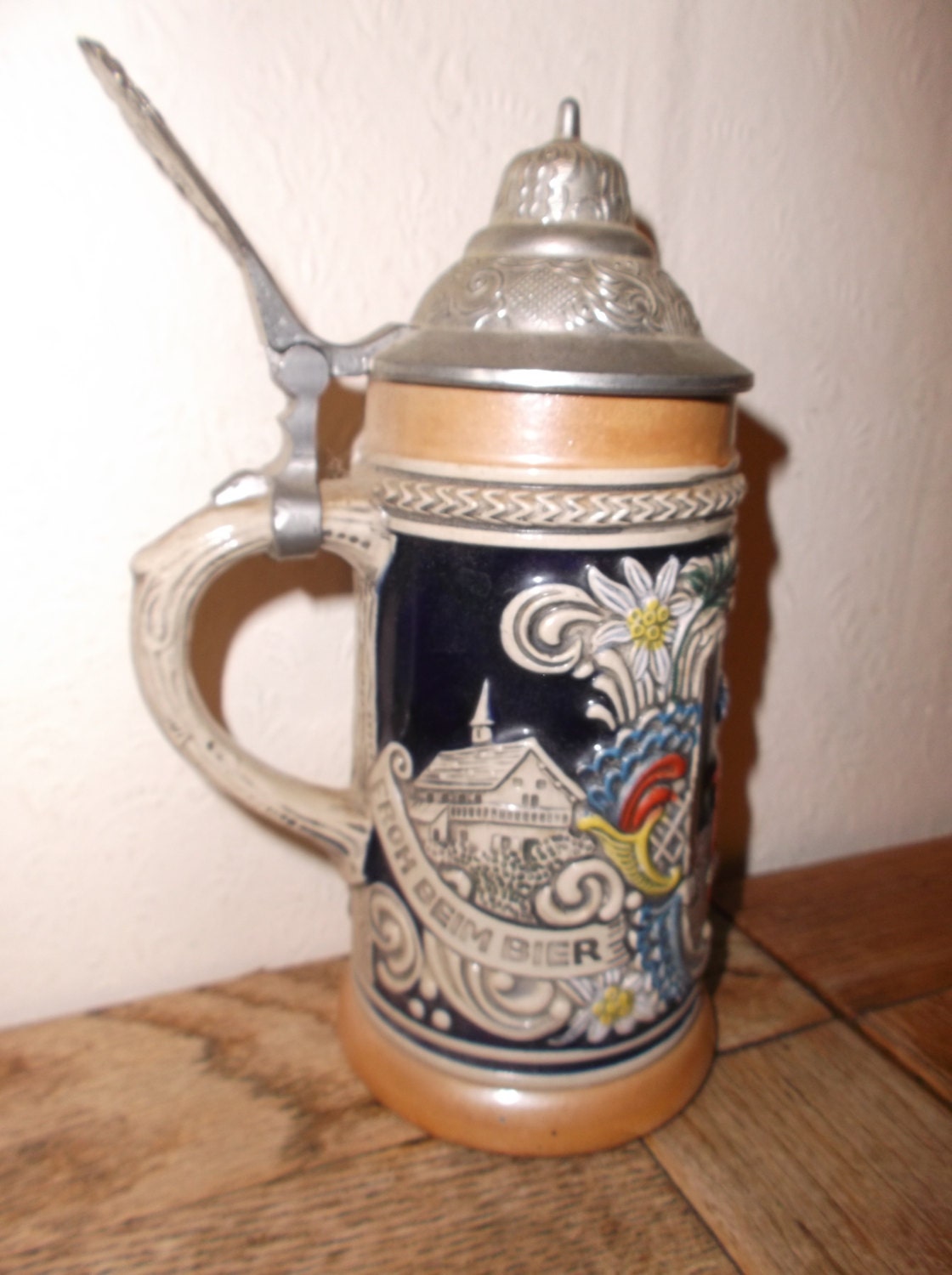 Vintage Bavarian Pottery and Pewter Stein Tankard Ale and Beer Pub Mug ...