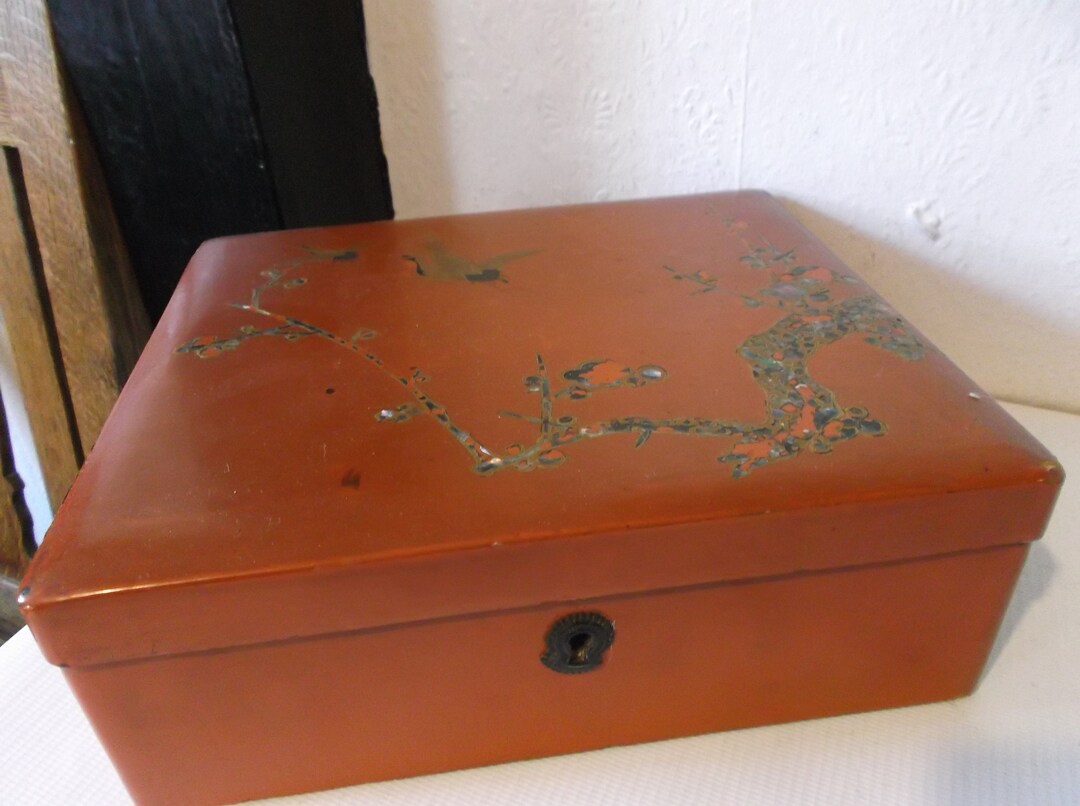 Antique Asian Crane Bird Box Tea Chest or Jewellery Box - Etsy