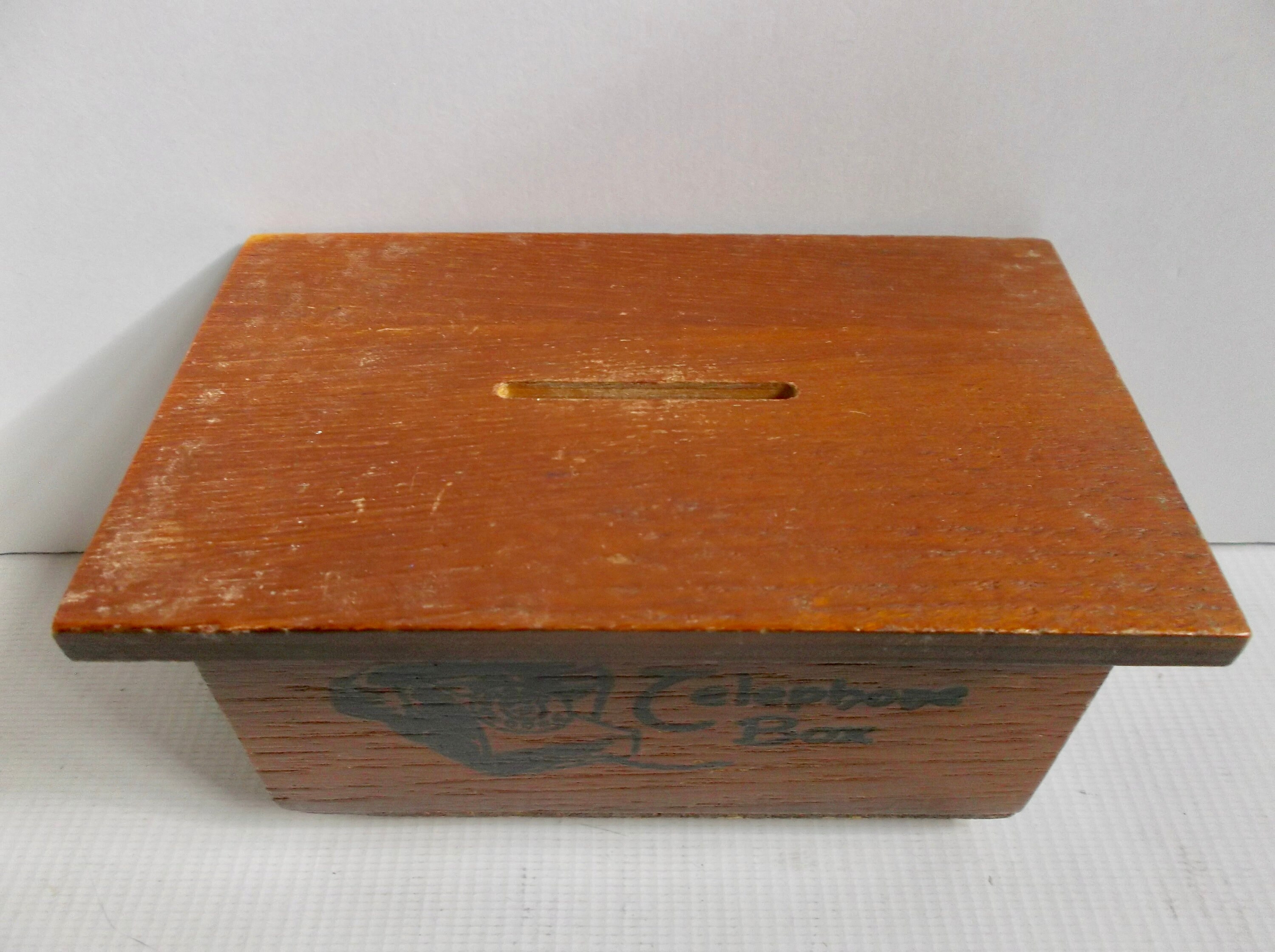 Vintage Mid Century Modern Telephone Money Box 1950s Oak Wood Bank ...