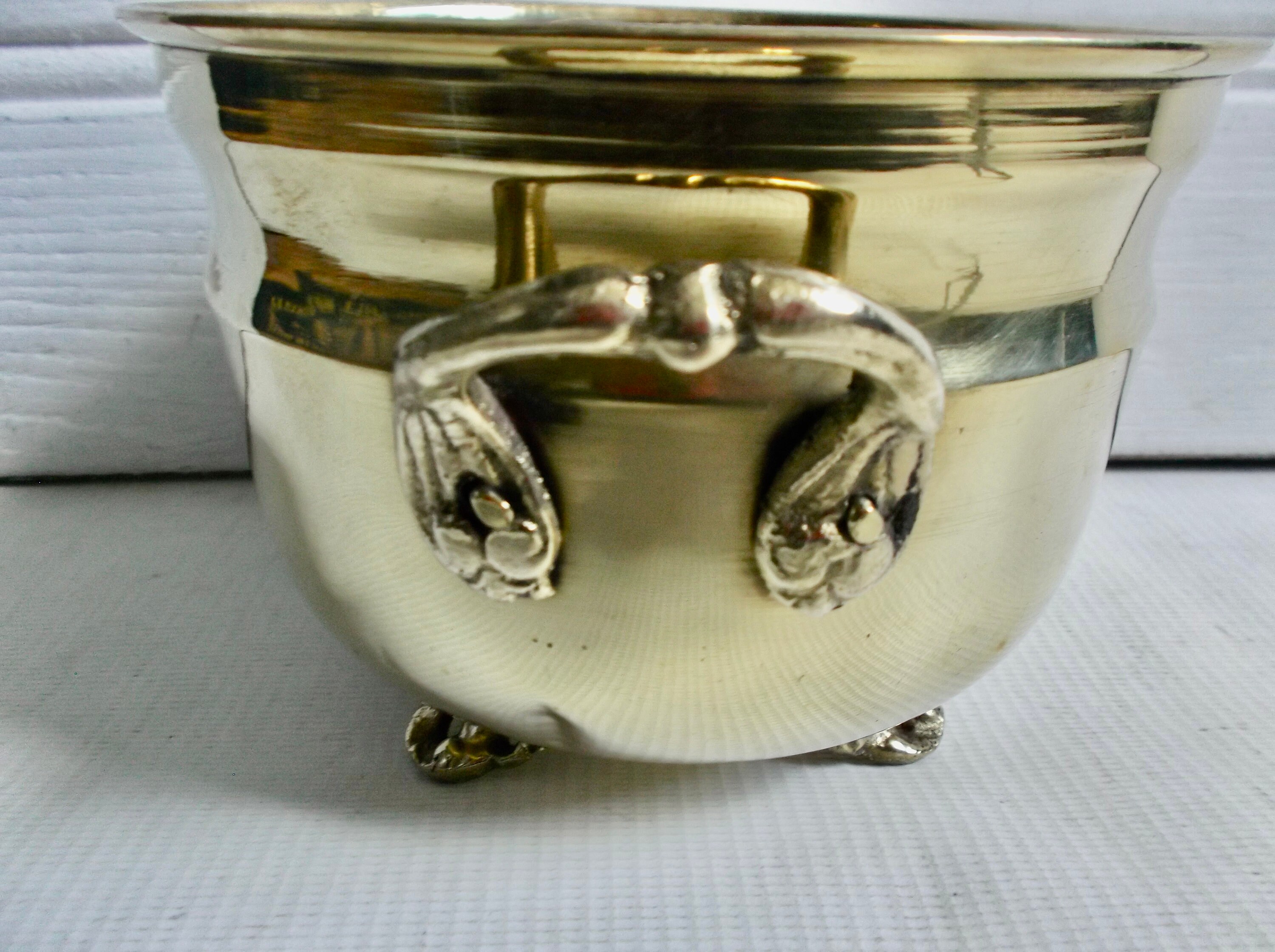 Antique Footed Brass Bucket With Handles Metal Planter or Fireplace ...
