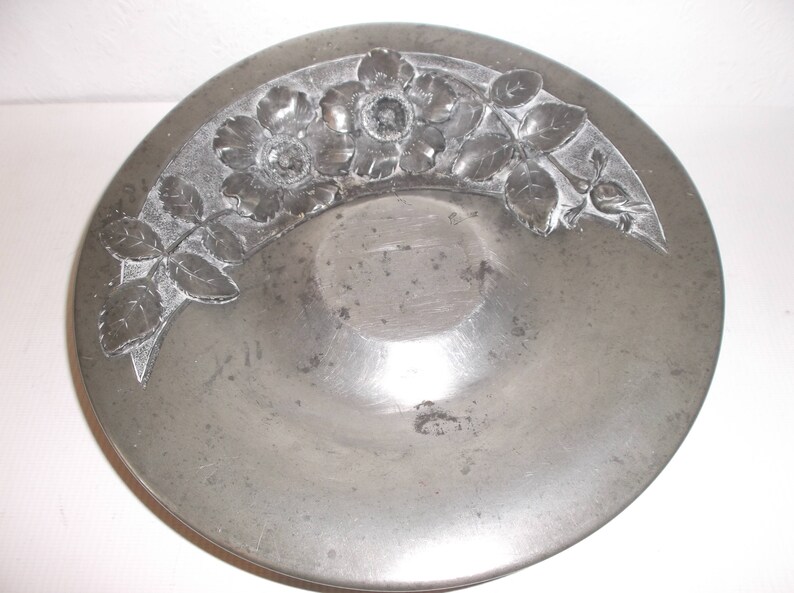 Vintage French Pewter Bowl Floral Repousse Pedestal Serving Bowl ...
