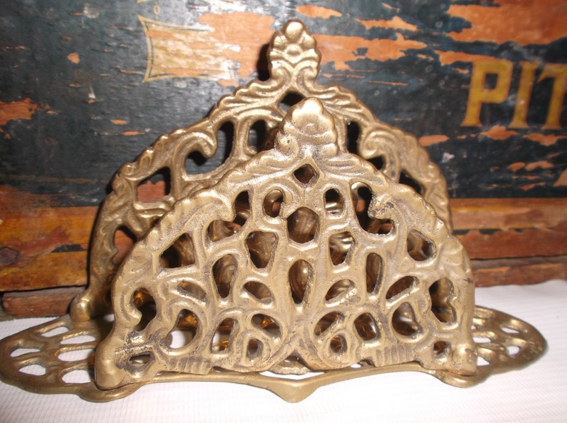 Antique Ornate Brass Letter, Bill or Napkin Holder and Desk Organiser ...