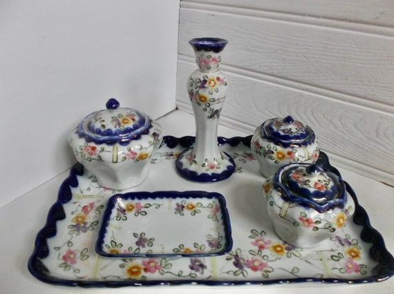 Antique Vanity Boudoir Set Porcelain Dressing Table S… - Gem