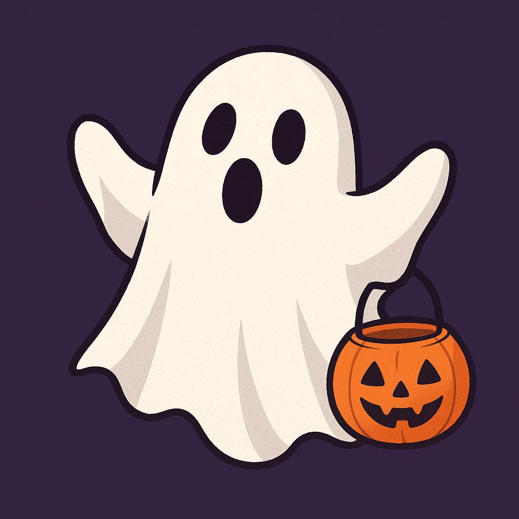 Halloween Ghost Art: Cartoon Candy Pail - Purple Background - Etsy