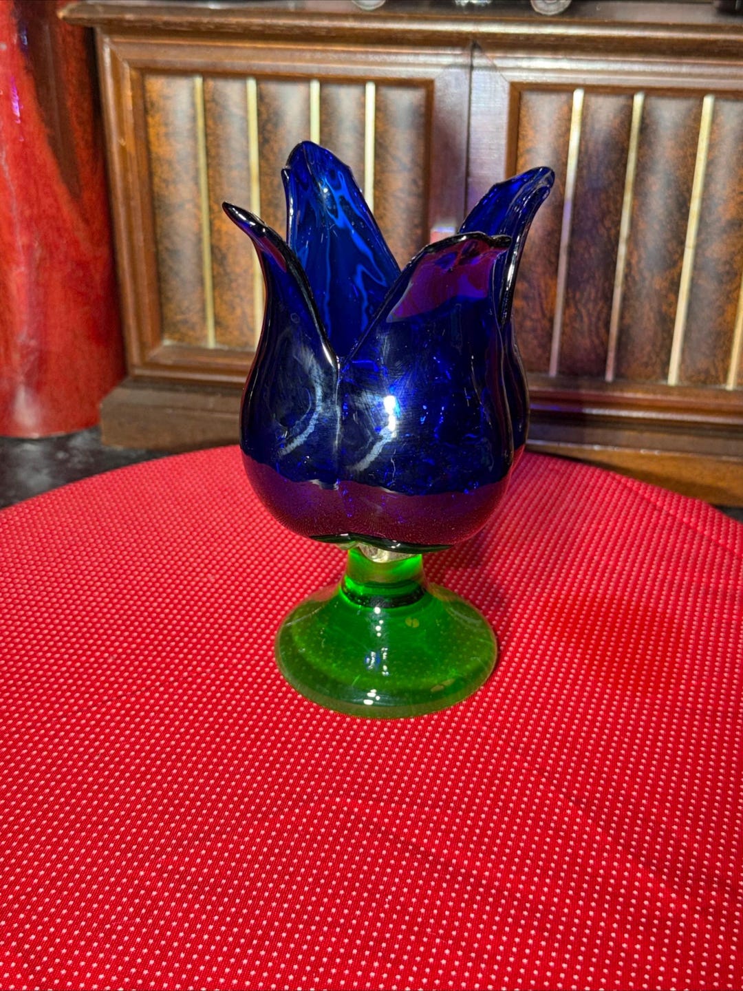 Vintage Bombay Hand Blown Art Glass Flower Vase, Blue and Green - Etsy