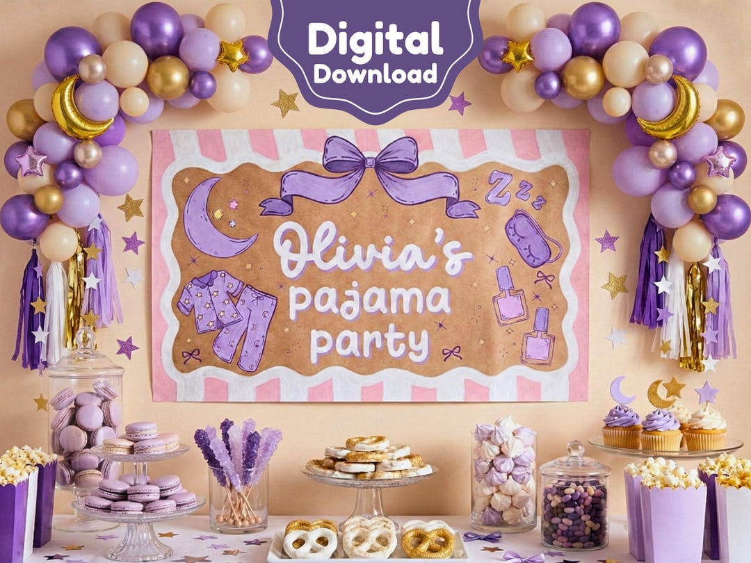 Editable Sleepover Party Banner, Pajama Birthday Backdrop, 6'x2 ...