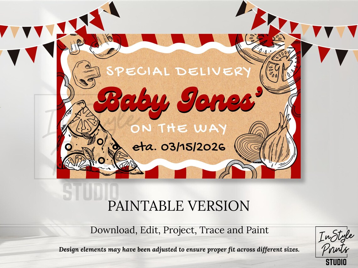 Special Delivery Pizza Baby Shower Banner Template | Pizza Theme Party ...