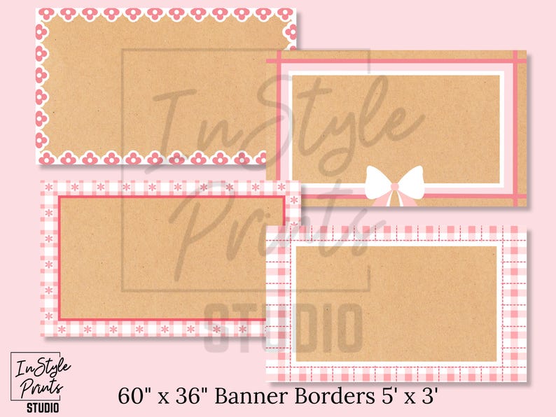 Pink Girly Banner Border Template Bundle | 20 Hand Painted Border ...