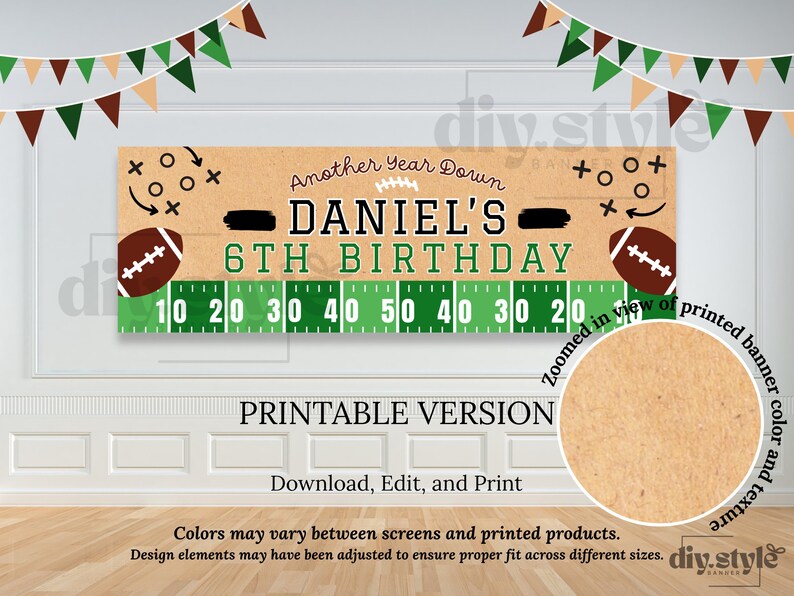 Editable Football Birthday Banner Template | Touchdown Party Backdrop ...