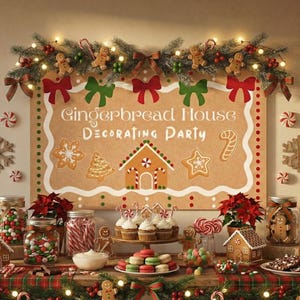 Gingerbread House Decorating Party Banner Template, Christmas Baking ...