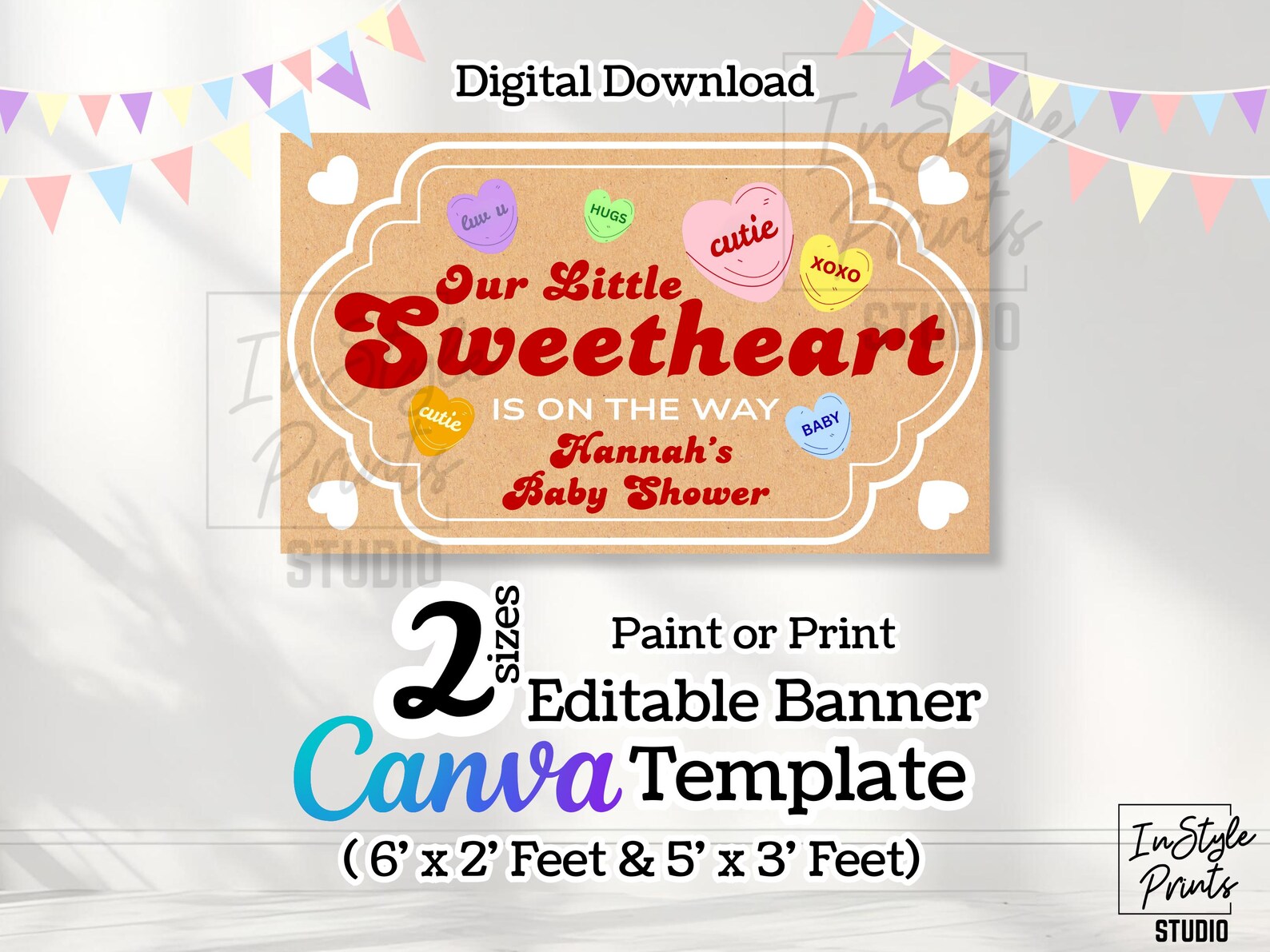 Our Little Sweetheart Baby Shower Banner | Conversation Hearts Backdrop ...