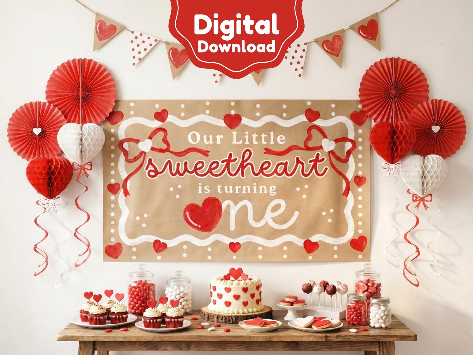 Our Little Sweetheart is Turning One Banner | 1st Birthday Sign ...