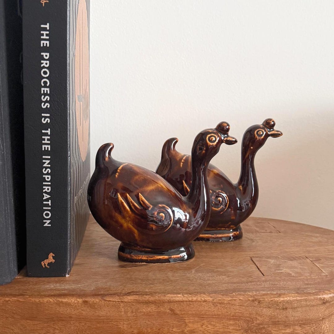Mid-century Brown Glazed Ceramic Bird Figurines: Stamped, Set of 2 - Etsy