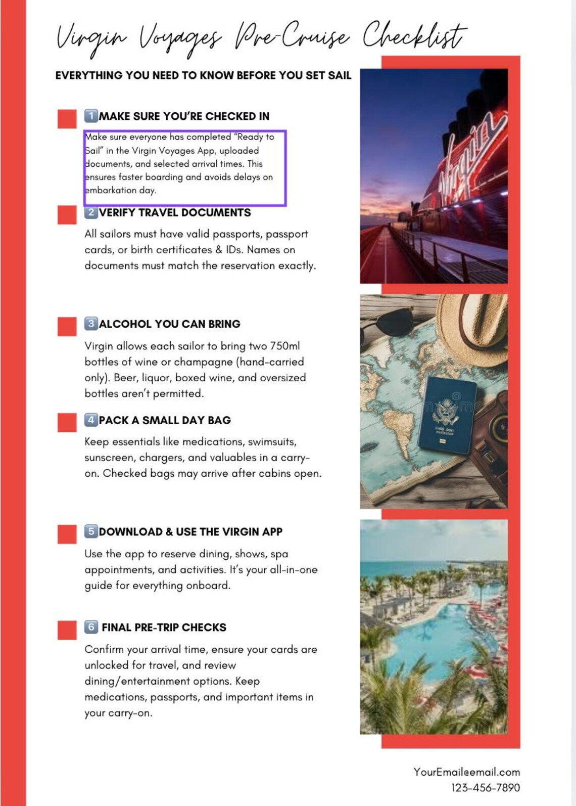 Virgin Voyages Pre-cruise Checklist — Printable Travel Guide | Cruise ...