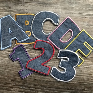 Letters Numbers Denim Fabric Patches Alphabet Applique Embroidery Patch ...