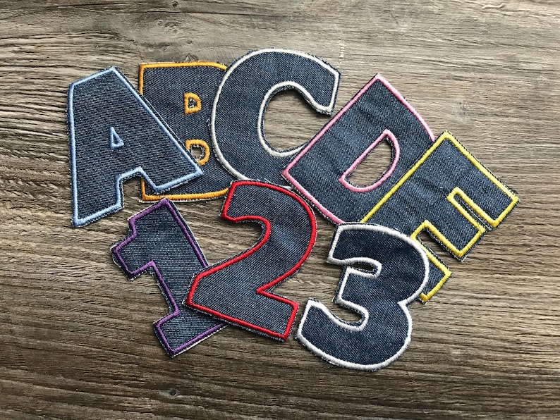 Letters Numbers Denim Fabric Patches Alphabet Applique Embroidery Patch ...