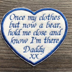 Personalised Heart Shaped Memory Embroidery Patch for a Memory Bear Once My Clothes but Now a ...