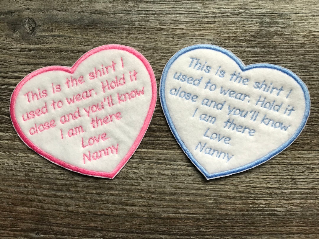Personalised Heart Shaped Memory Embroidery Patch for a Memory Pillow ...