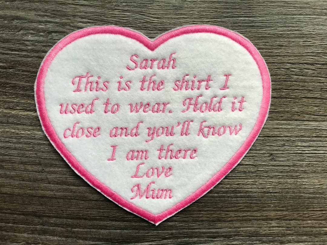 Personalised Heart Shaped Memory Embroidery Patch for a Memory Pillow Cushion or Bear This is ...