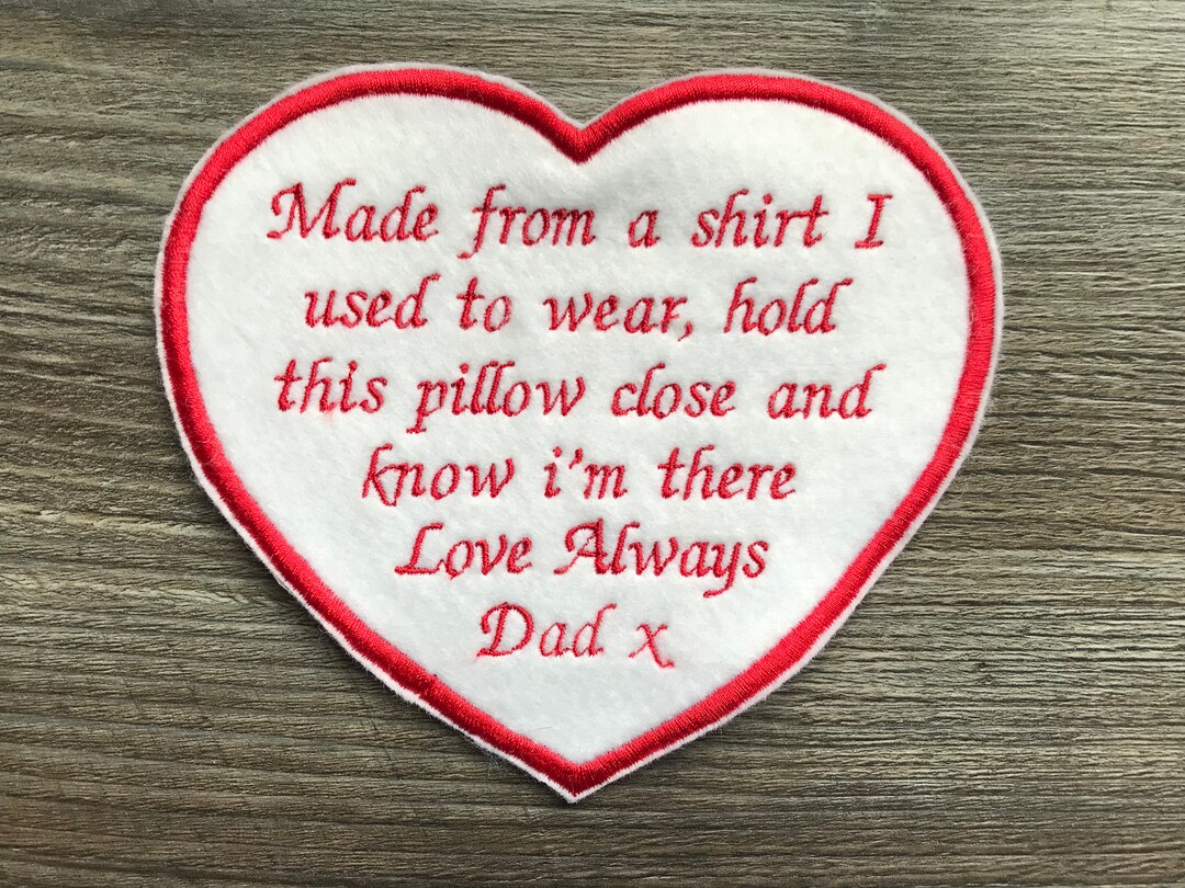 Personalised Heart Shaped Memory Embroidery Patch for a Memory Pillow ...