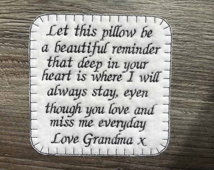 Memory Patch, X1 Memory Pillow Patch, Personalised Embroidered Memory ...