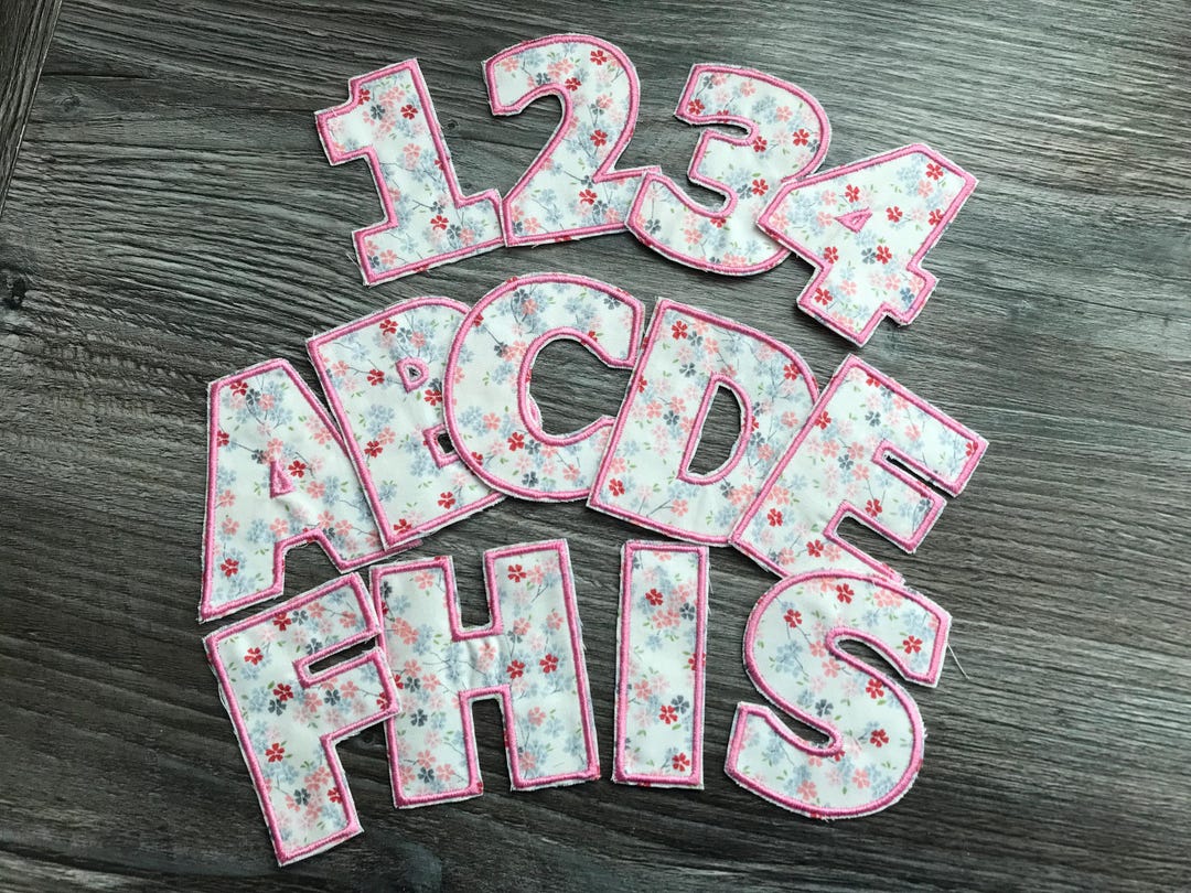 Pink Floral Letters Numbers Patches Alphabet Applique Embroidery 7cm ...