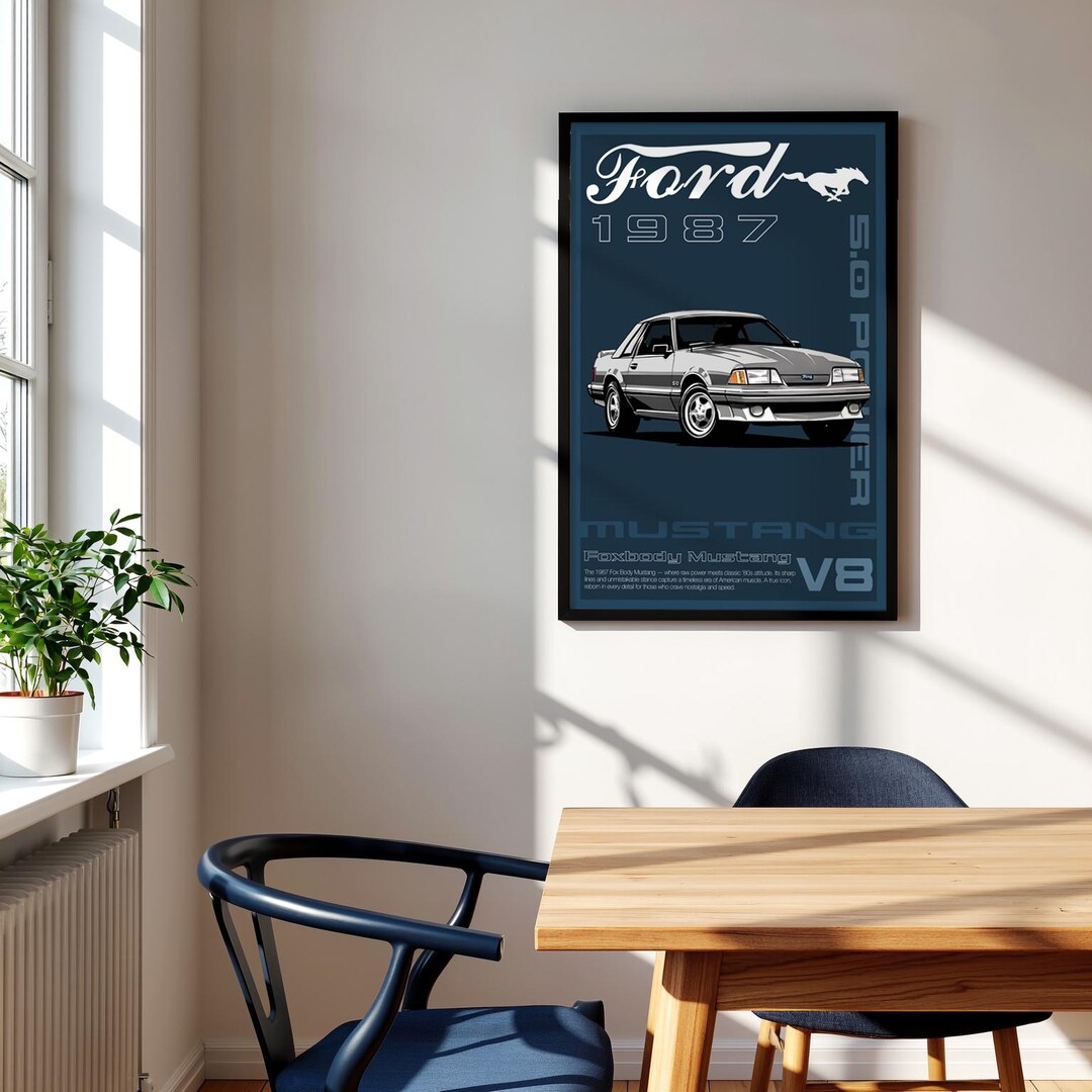 Foxbody Mustang Poster, Retro Gray Muscle Car Digital Print - Etsy