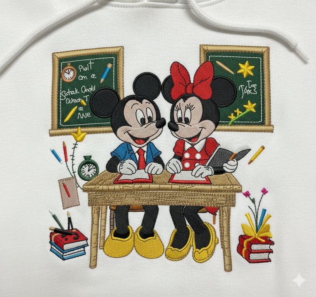 Mickey & Minnie School Embroidery Design - Etsy