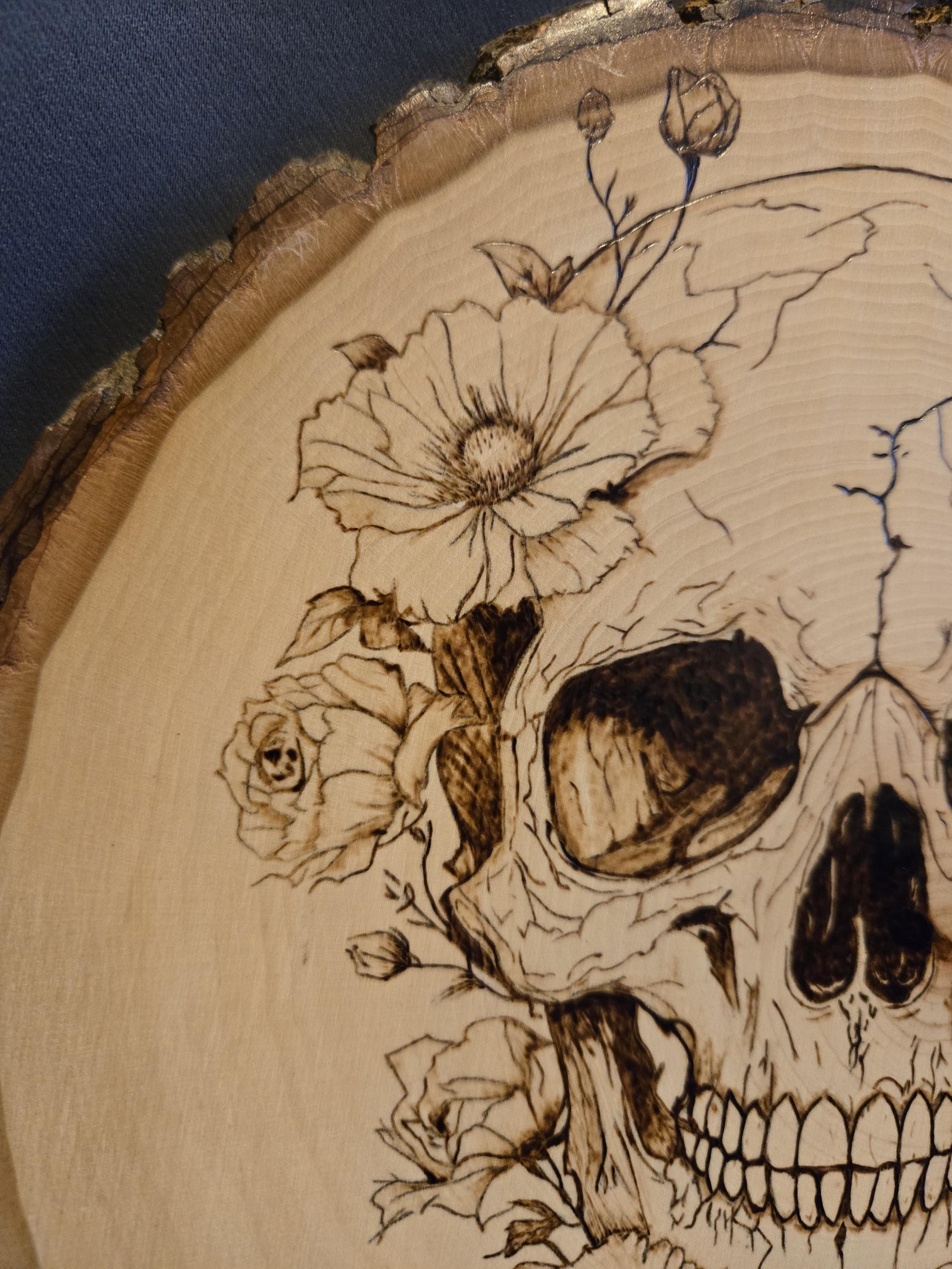 Floral Skull Woodburning | Handmade Pyrography Art on Natural Wood ...