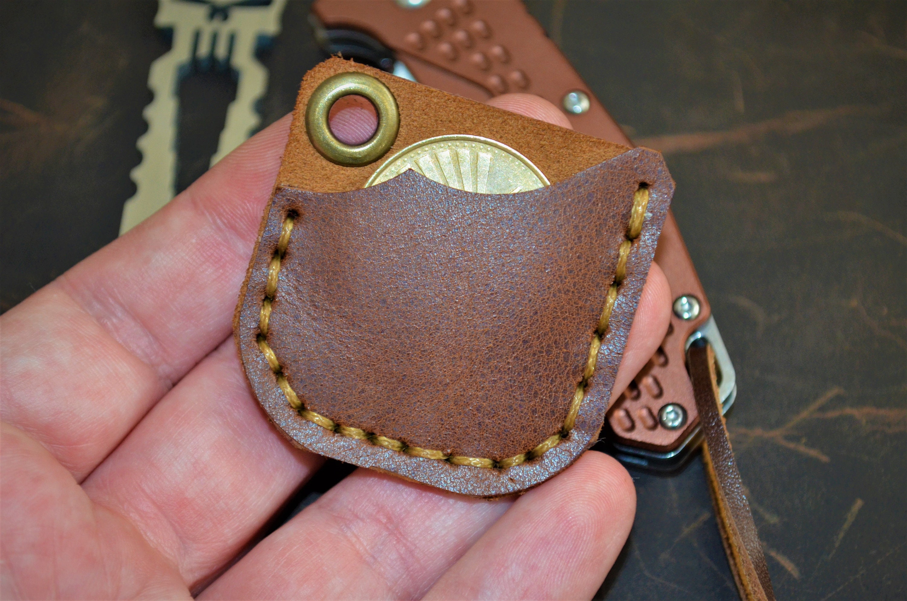 EDC Coin Slip, EDC Coin Pouch, Leather EDC Coin Slip, Coin Sleeve, Coin ...