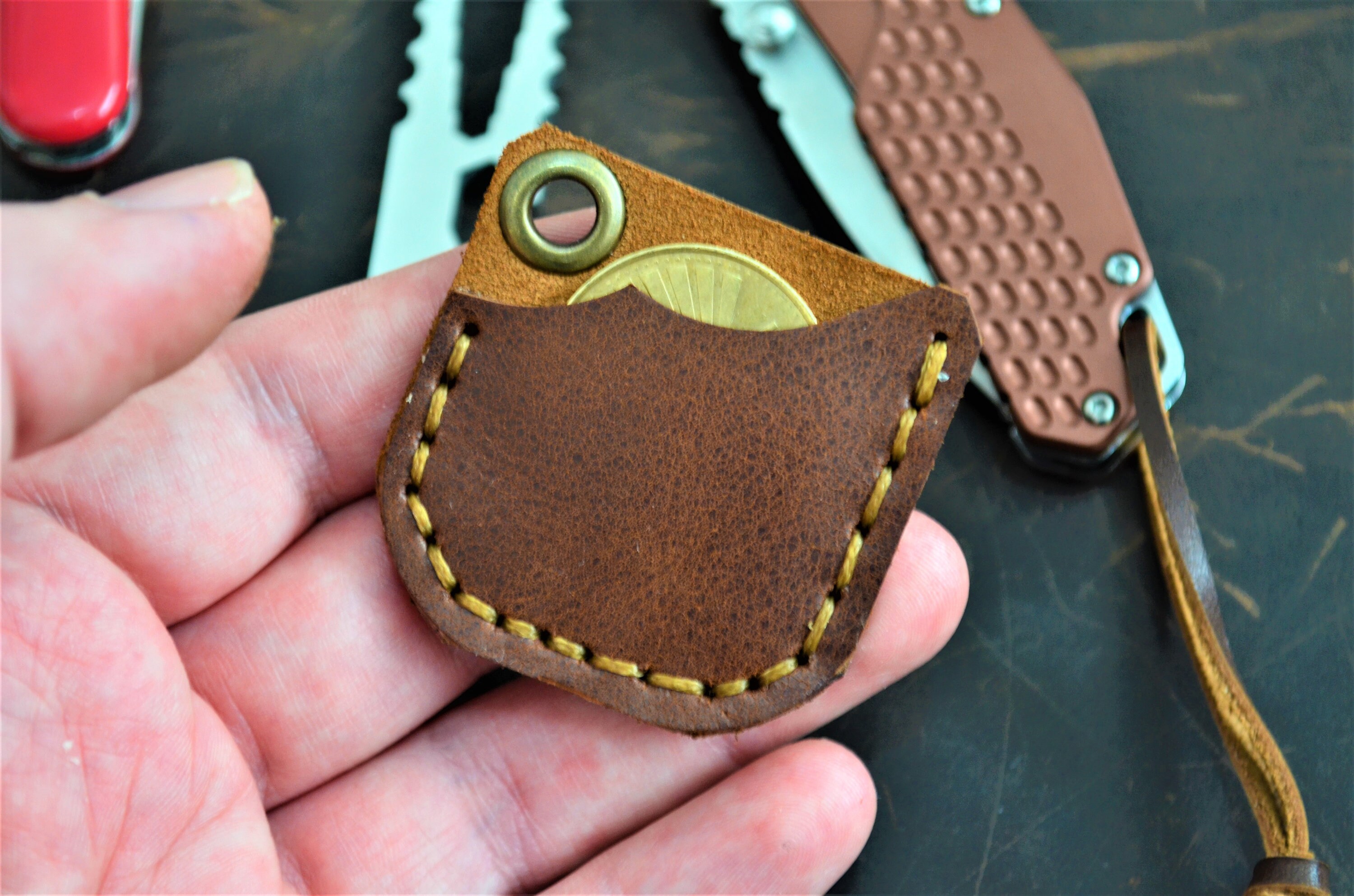 EDC Coin Slip, EDC Coin Pouch, Leather EDC Coin Slip, Coin Sleeve, Coin ...