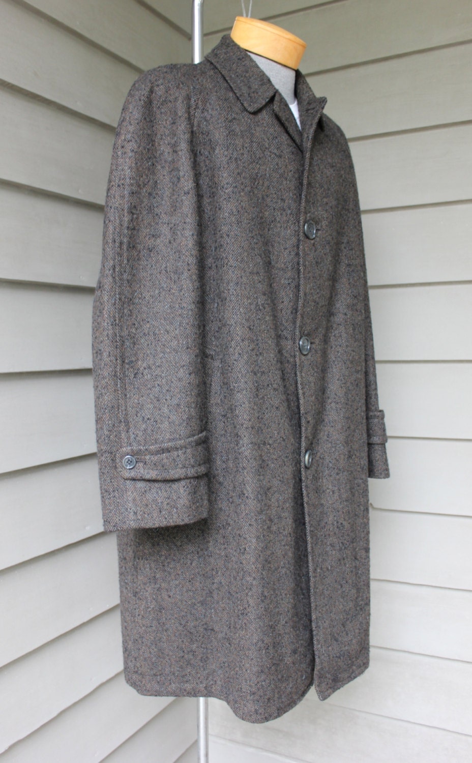 Vintage 1960's -worsted-tex- Men's Overcoat. Nubby Olive, Black, & Blue ...
