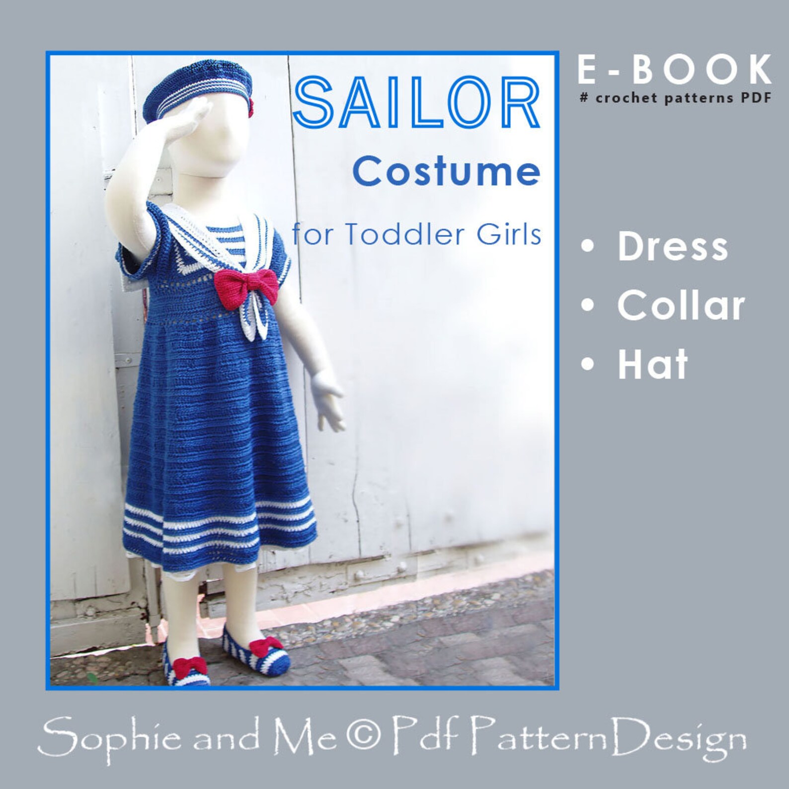 SAILOR COLLAR Crochet Pattern With Red Bow for Nautical Dress - Instant Download - Etsy