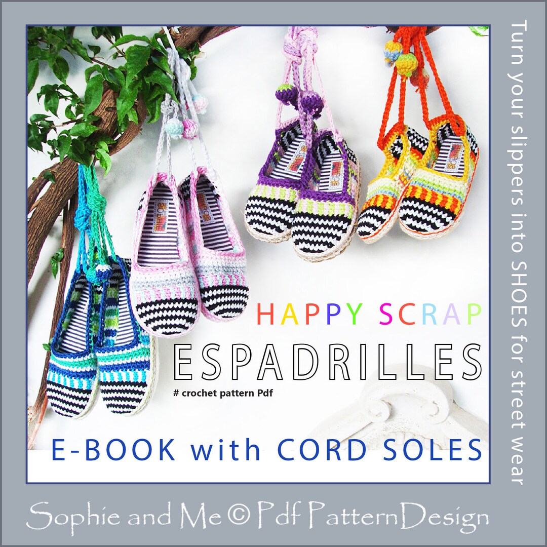 E-book - Happy Scrap Crochet Slippers for Girls, With Cord-soles for ...
