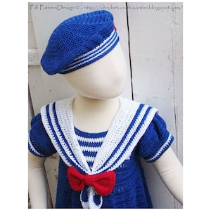SAILOR COLLAR Crochet Pattern With Red Bow for Nautical Dress - Instant ...