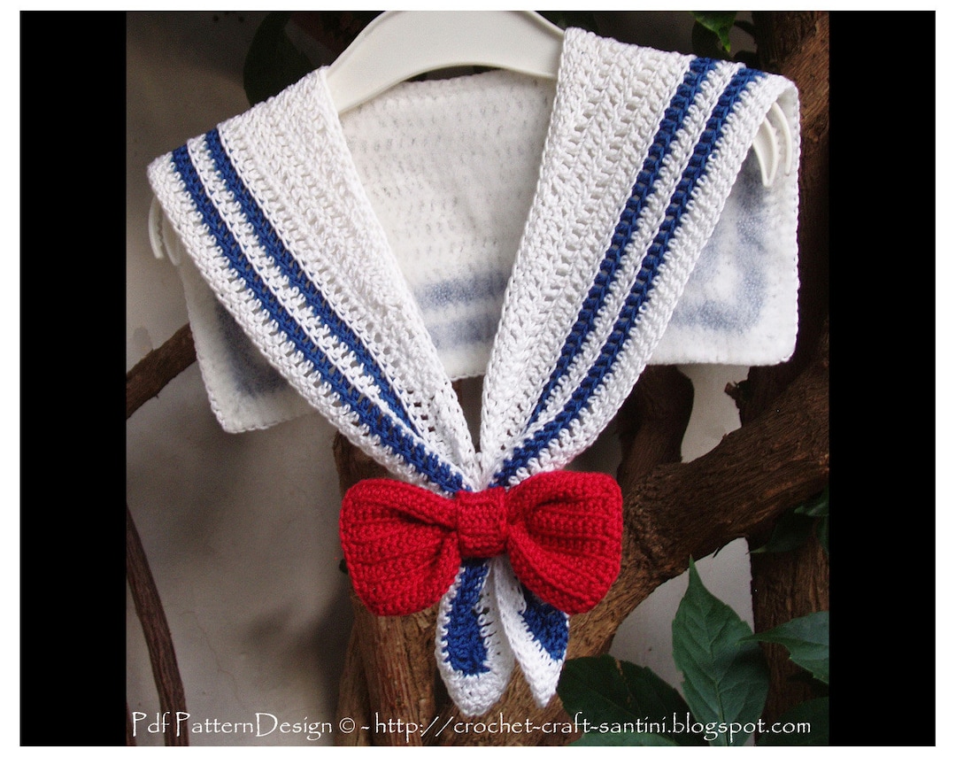 SAILOR COLLAR Crochet Pattern With Red Bow for Nautical Dress - Instant ...