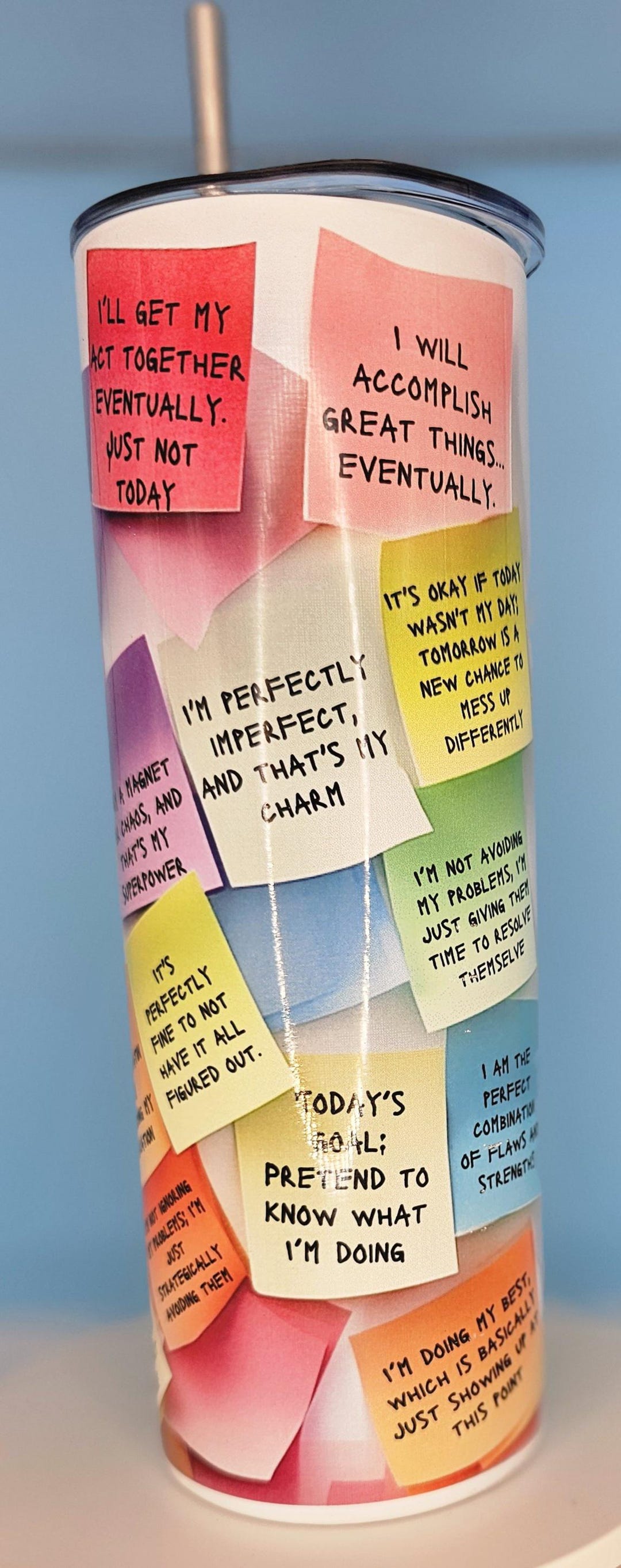 Affirmation Sticky Notes 3d Effect.tumbler: 20oz Stainless Steel Gift ...