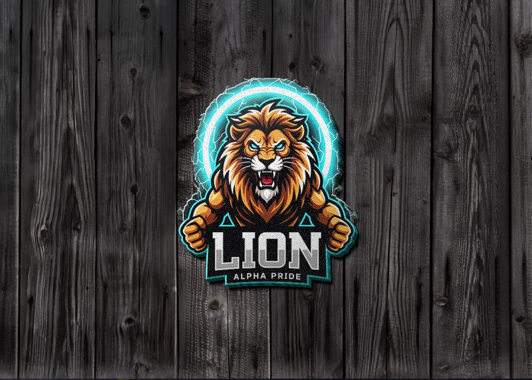 E-sports Lion Logo Mockup PSD: Neon Glow Embroidery (digital Download ...