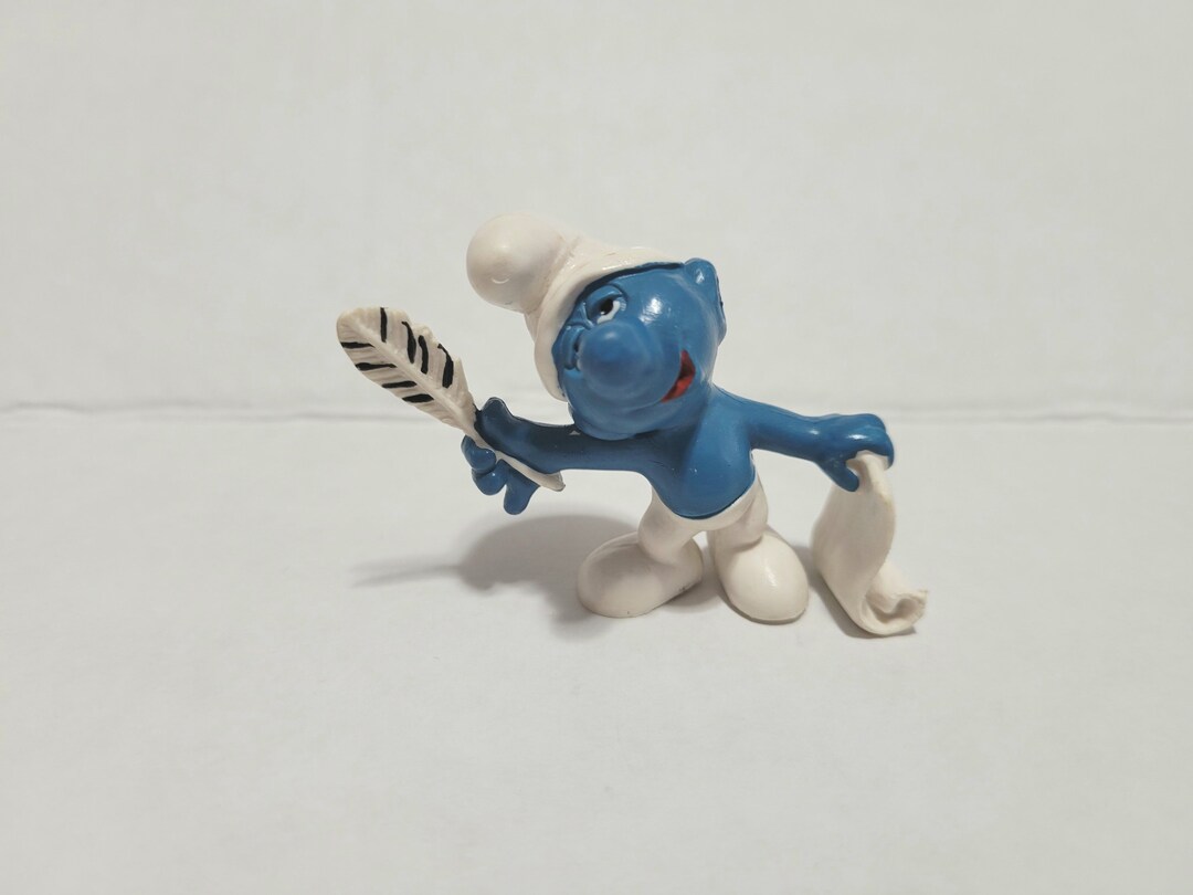 Smurfs Poet, Black Ink on Feather Version, Vintage PVC Toy Figure ...
